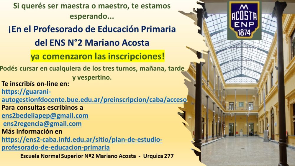 INGRESO 2° CUATRIMESTRE 2024 PROFESORADO PRIMARIA – Escuela Normal Superior en Lenguas Vivas Nro ...